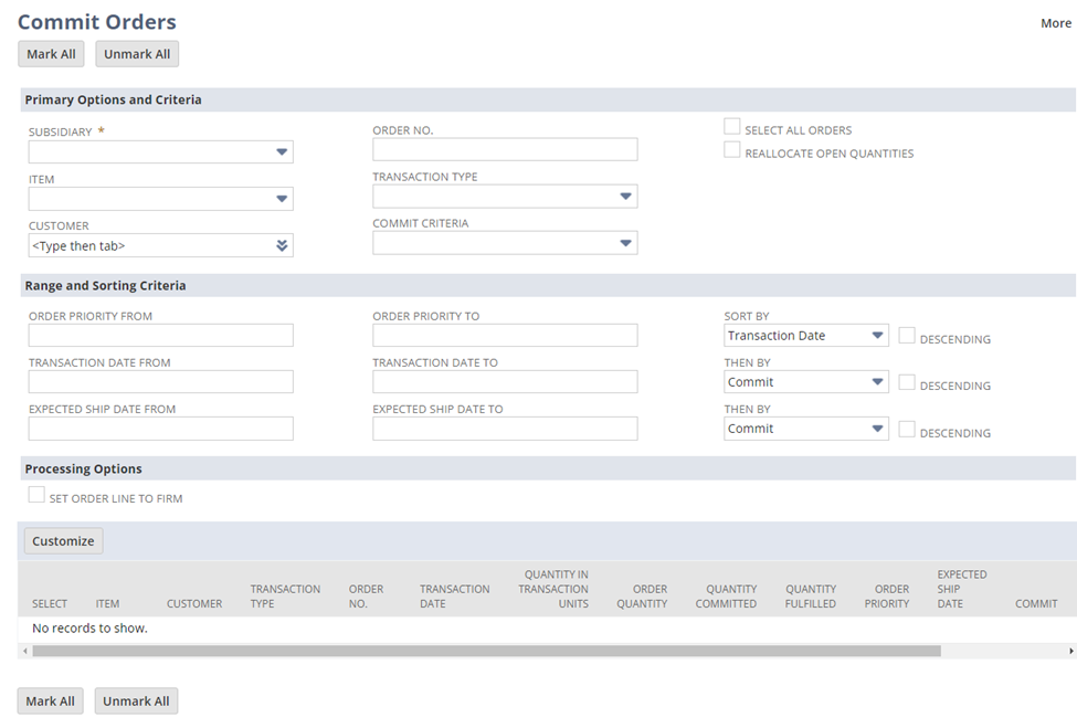 NetSuite Inventory Commitment Options