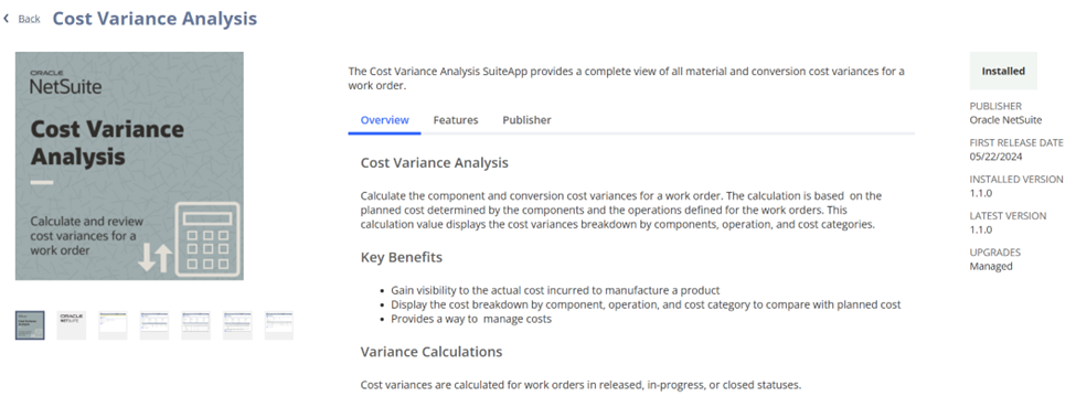 Cost Variance Analysis SuiteApp
