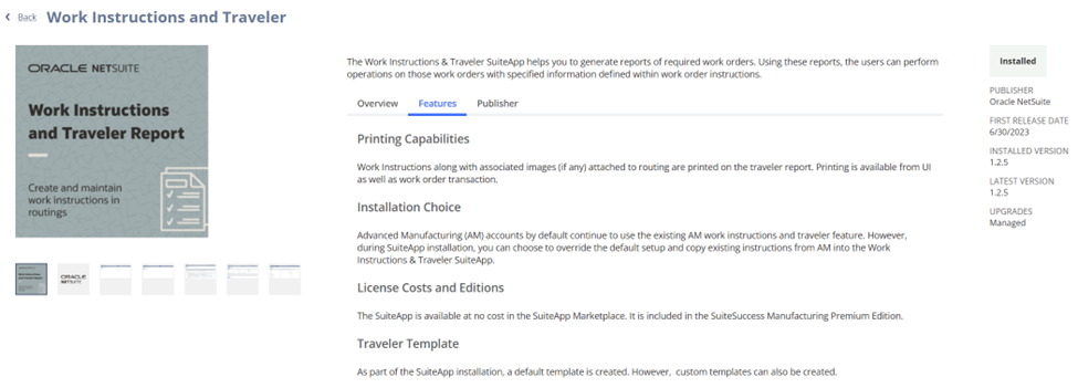 SuiteApp Overview: Work Instructions and Traveler