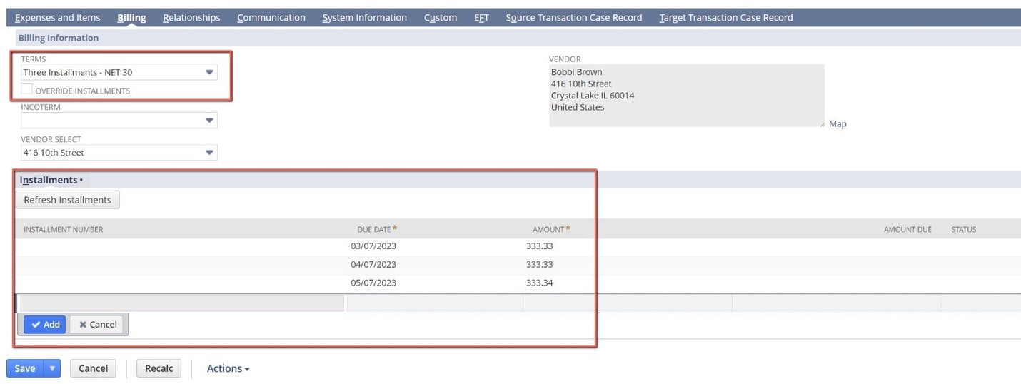 Implementing Vendor Payment Installments