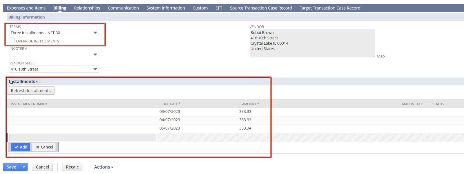 Implementing Vendor Payment Installments