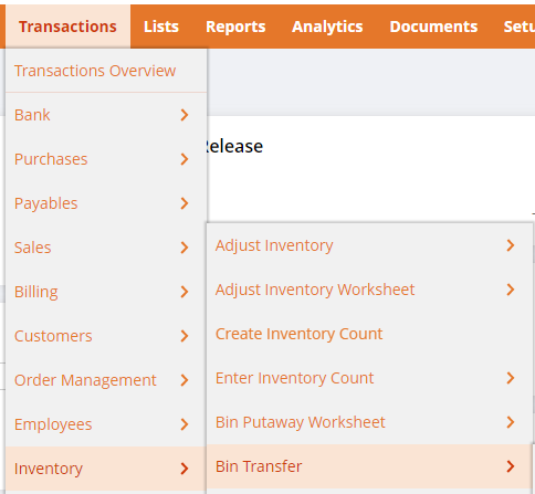 Creating Bin Transfers