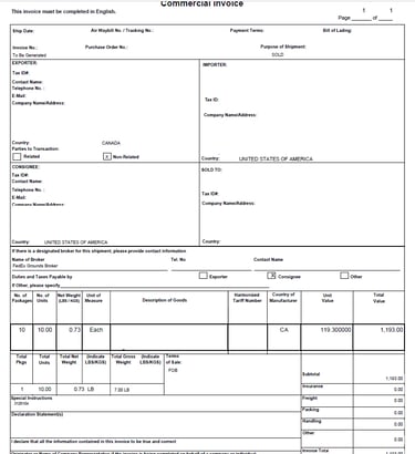 International Shipping Forms