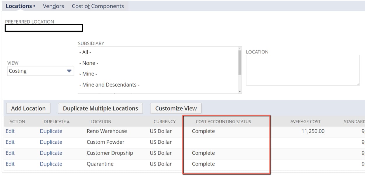NetSuite Standard Cost Calculation Processing Troubleshooting