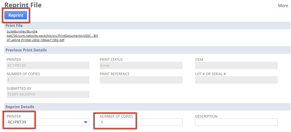 WMS Pack Station: Reprinting Documents via Netsuite UI