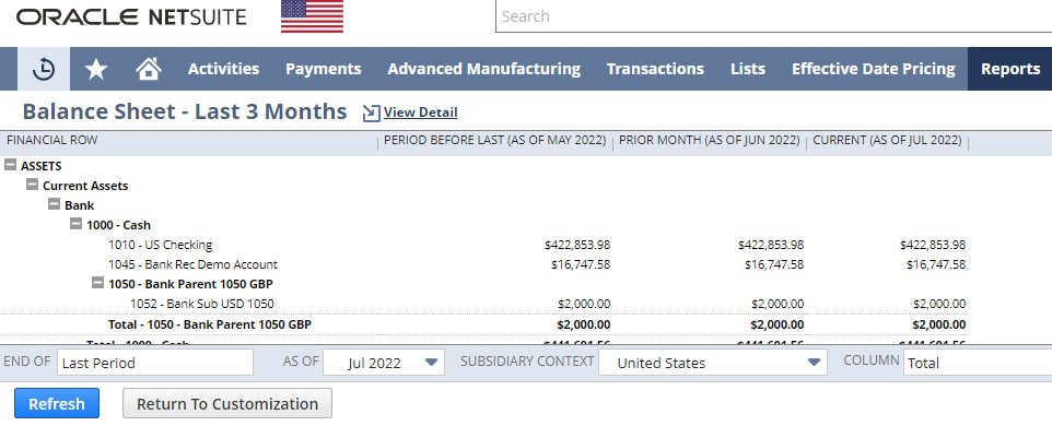 Creating a Month-By-Month Balance Sheet for Last 3 Periods